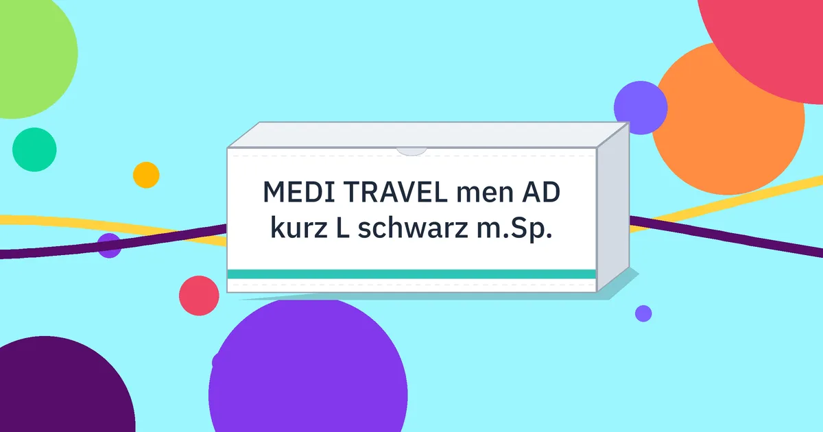 Symbolbild: Packung mit der Aufschrift MEDI TRAVEL men AD kurz L schwarz m.Sp. (PZN 07677846) – Verfügbarkeit und Bezug in Apotheken in Frankfurt am Main