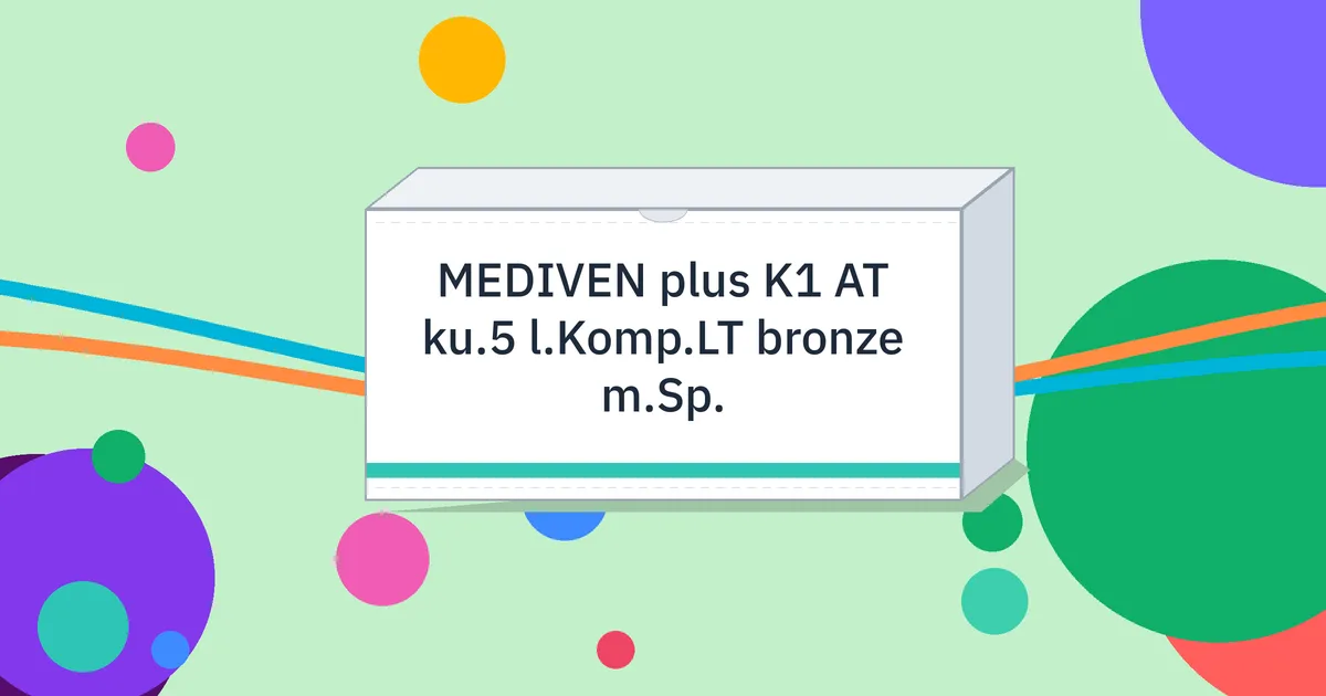 Symbolbild: Packung mit der Aufschrift MEDIVEN plus K1 AT ku.5 l.Komp.LT bronze m.Sp. (PZN 15029742) – Verfügbarkeit und Bezug in Apotheken in Frankfurt am Main