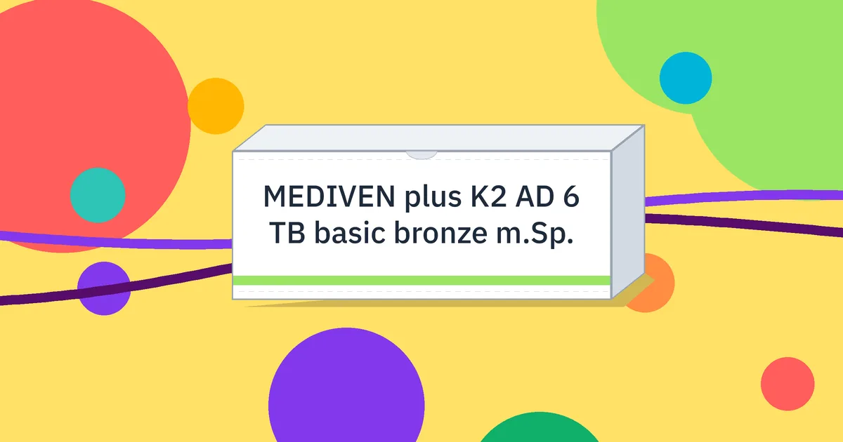 Symbolbild: Packung mit der Aufschrift MEDIVEN plus K2 AD 6 TB basic bronze m.Sp. (PZN 15094923) – Verfügbarkeit und Bezug in Apotheken in Frankfurt am Main
