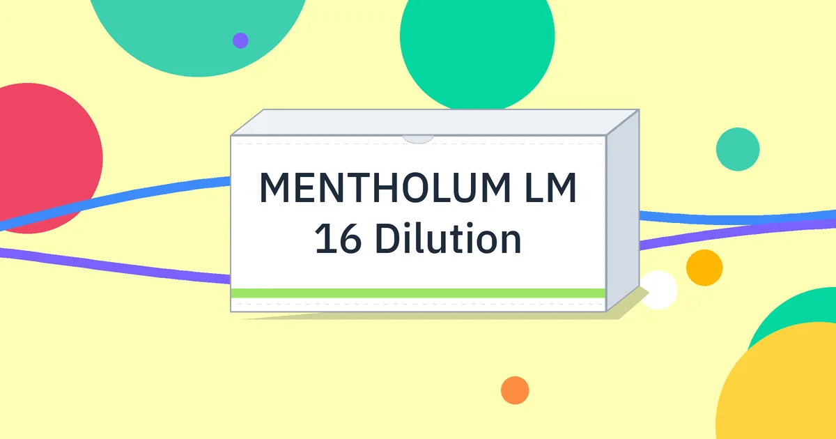 Symbolbild: Packung mit der Aufschrift MENTHOLUM LM 16 Dilution (PZN 13604722) – Verfügbarkeit und Bezug in Apotheken in Frankfurt am Main