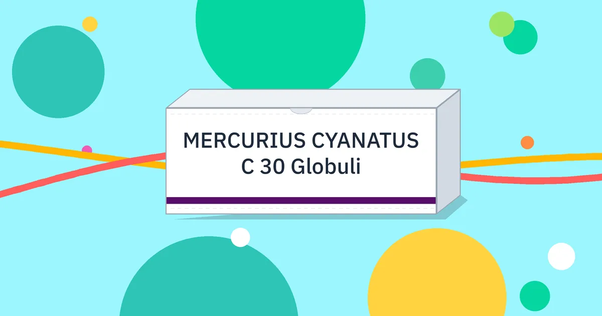 Symbolbild: Packung mit der Aufschrift MERCURIUS CYANATUS C 30 Globuli (PZN 07174157) – Verfügbarkeit und Bezug in Apotheken in Frankfurt am Main