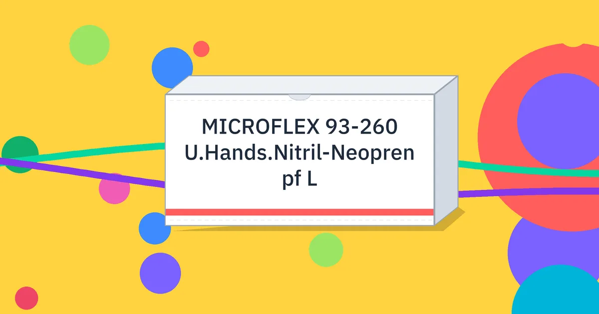 Symbolbild: Packung mit der Aufschrift MICROFLEX 93-260 U.Hands.Nitril-Neopren pf L (PZN 18394809) – Verfügbarkeit und Bezug in Apotheken in Frankfurt am Main
