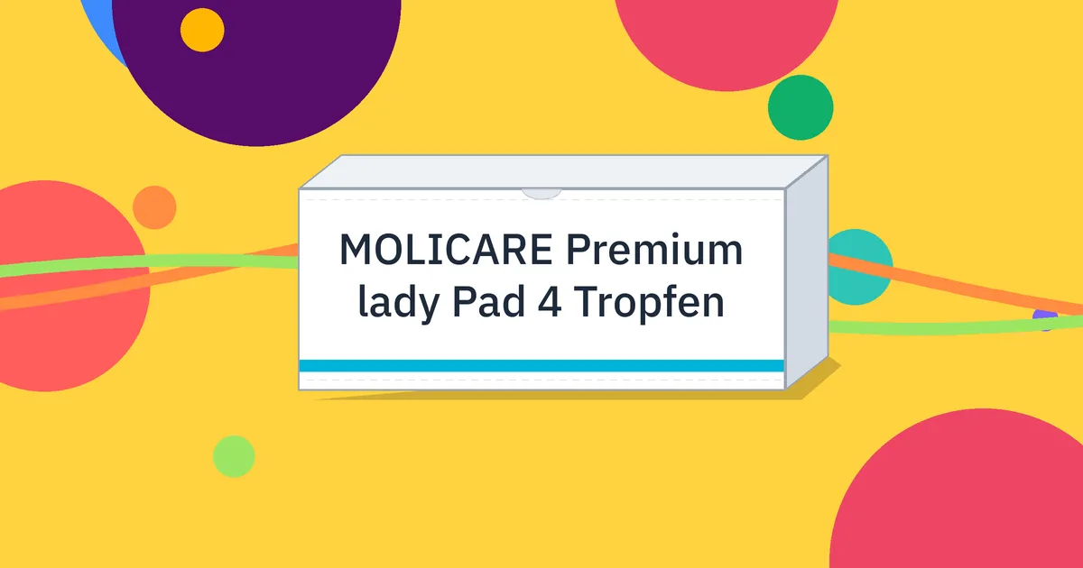 Symbolbild: Packung mit der Aufschrift MOLICARE Premium lady Pad 4 Tropfen (PZN 18659113) – Verfügbarkeit und Bezug in Apotheken in Frankfurt am Main