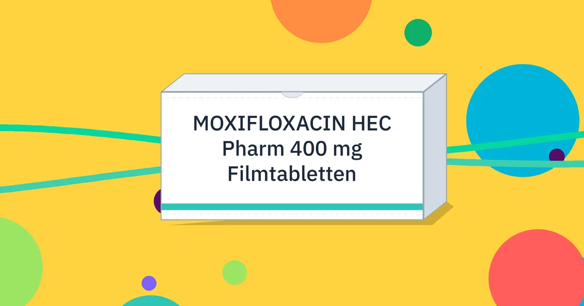 Symbolbild: Packung mit der Aufschrift MOXIFLOXACIN HEC Pharm 400 mg Filmtabletten (PZN 11857531) – Verfügbarkeit und Bezug in Apotheken in Frankfurt am Main