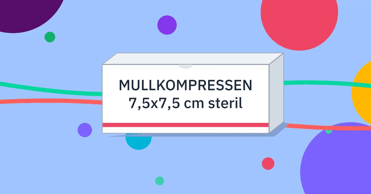 Symbolbild: Packung mit der Aufschrift MULLKOMPRESSEN 7,5x7,5 cm steril (PZN 20126507) – Verfügbarkeit und Bezug in Apotheken in Frankfurt am Main
