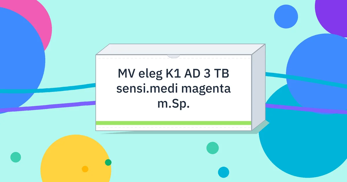 Symbolbild: Packung mit der Aufschrift MV eleg K1 AD 3 TB sensi.medi magenta m.Sp. (PZN 14617738) – Verfügbarkeit und Bezug in Apotheken in Frankfurt am Main