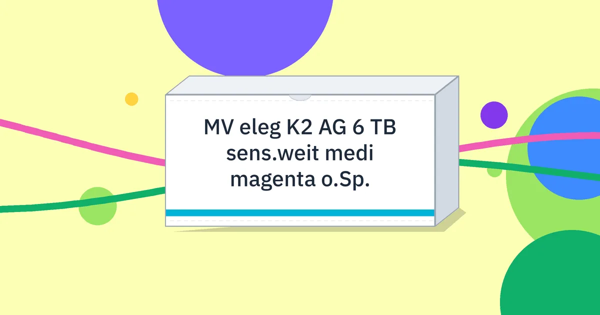 Symbolbild: Packung mit der Aufschrift MV eleg K2 AG 6 TB sens.weit medi magenta o.Sp. (PZN 14641234) – Verfügbarkeit und Bezug in Apotheken in Frankfurt am Main