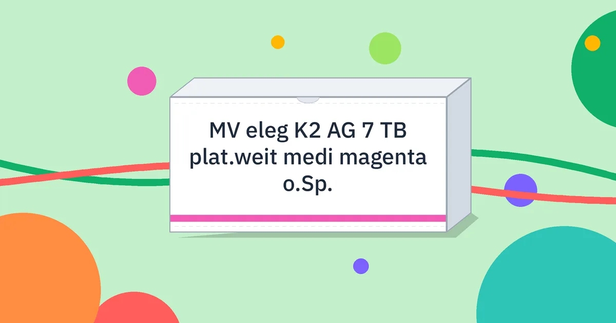 Symbolbild: Packung mit der Aufschrift MV eleg K2 AG 7 TB plat.weit medi magenta o.Sp. (PZN 14639792) – Verfügbarkeit und Bezug in Apotheken in Frankfurt am Main