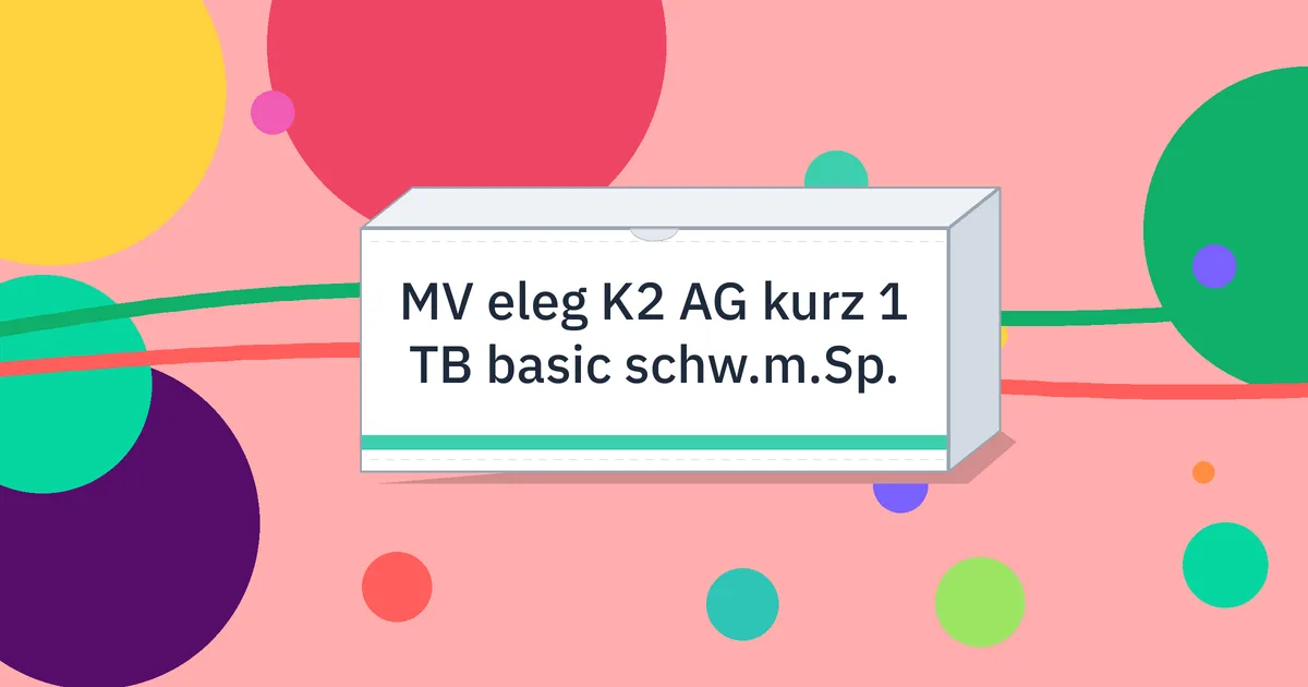 Symbolbild: Packung mit der Aufschrift MV eleg K2 AG kurz 1 TB basic schw.m.Sp. (PZN 00199711) – Verfügbarkeit und Bezug in Apotheken in Frankfurt am Main