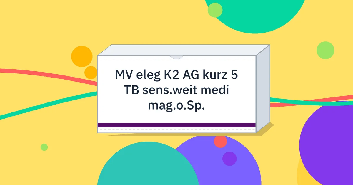 Symbolbild: Packung mit der Aufschrift MV eleg K2 AG kurz 5 TB sens.weit medi mag.o.Sp. (PZN 14636730) – Verfügbarkeit und Bezug in Apotheken in Frankfurt am Main