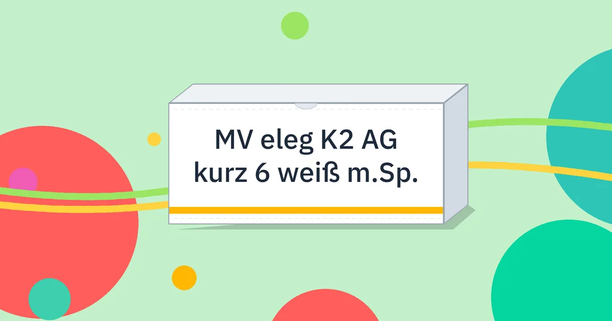 Symbolbild: Packung mit der Aufschrift MV eleg K2 AG kurz 6 weiß m.Sp. (PZN 00318558) – Verfügbarkeit und Bezug in Apotheken in Frankfurt am Main