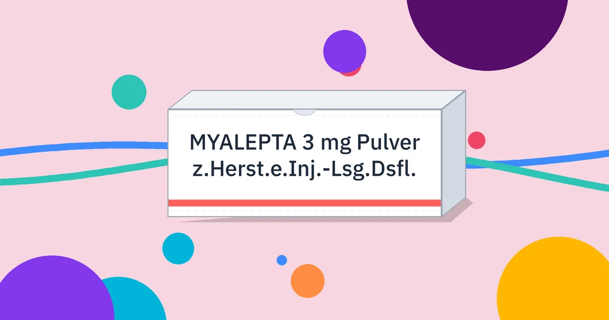 Symbolbild: Packung mit der Aufschrift MYALEPTA 3 mg Pulver z.Herst.e.Inj.-Lsg.Dsfl. (PZN 14042321) – Verfügbarkeit und Bezug in Apotheken in Frankfurt am Main