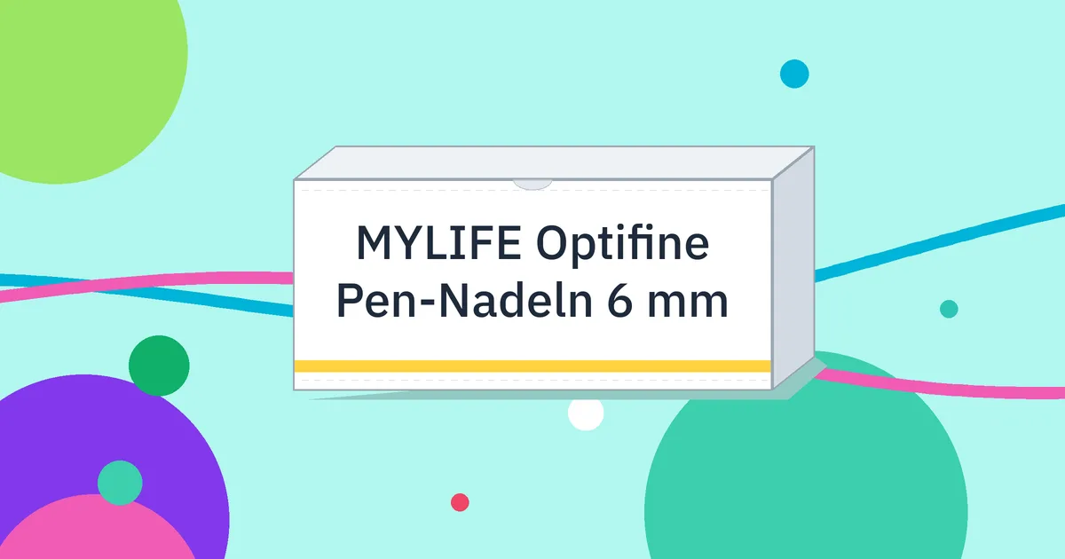 Symbolbild: Packung mit der Aufschrift MYLIFE Optifine Pen-Nadeln 6 mm (PZN 19645656) – Verfügbarkeit und Bezug in Apotheken in Frankfurt am Main