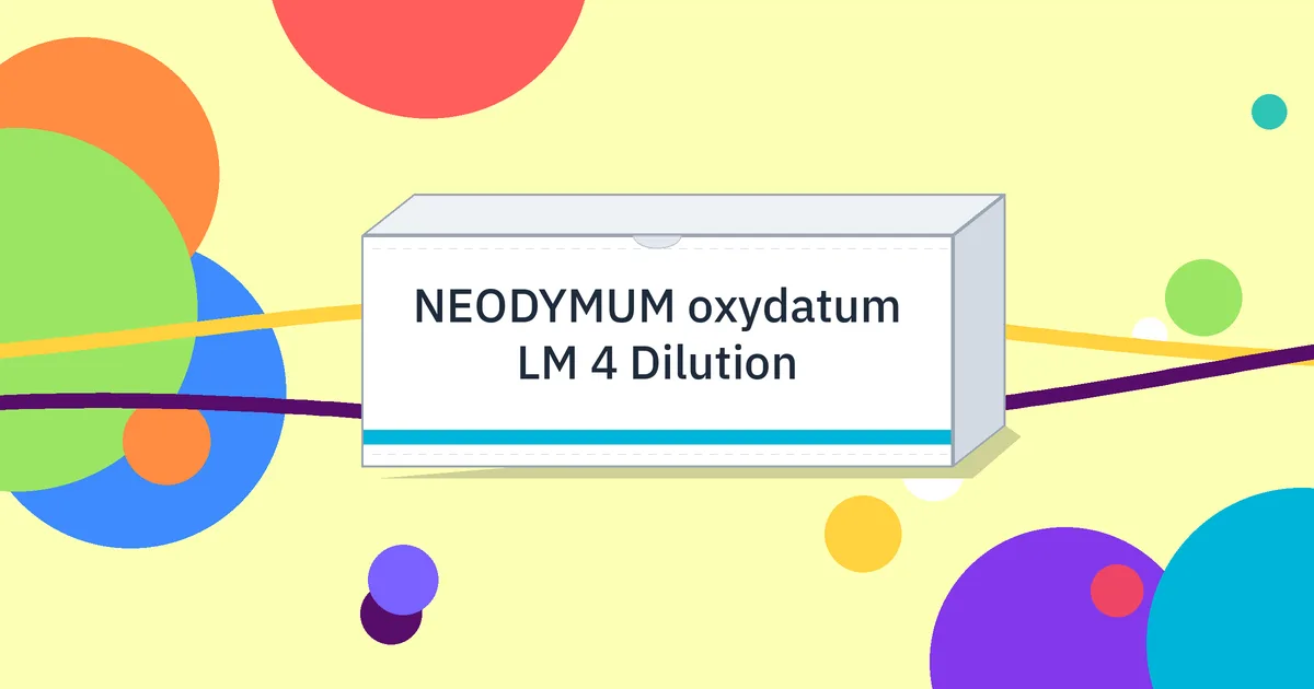 Symbolbild: Packung mit der Aufschrift NEODYMUM oxydatum LM 4 Dilution (PZN 13617601) – Verfügbarkeit und Bezug in Apotheken in Frankfurt am Main