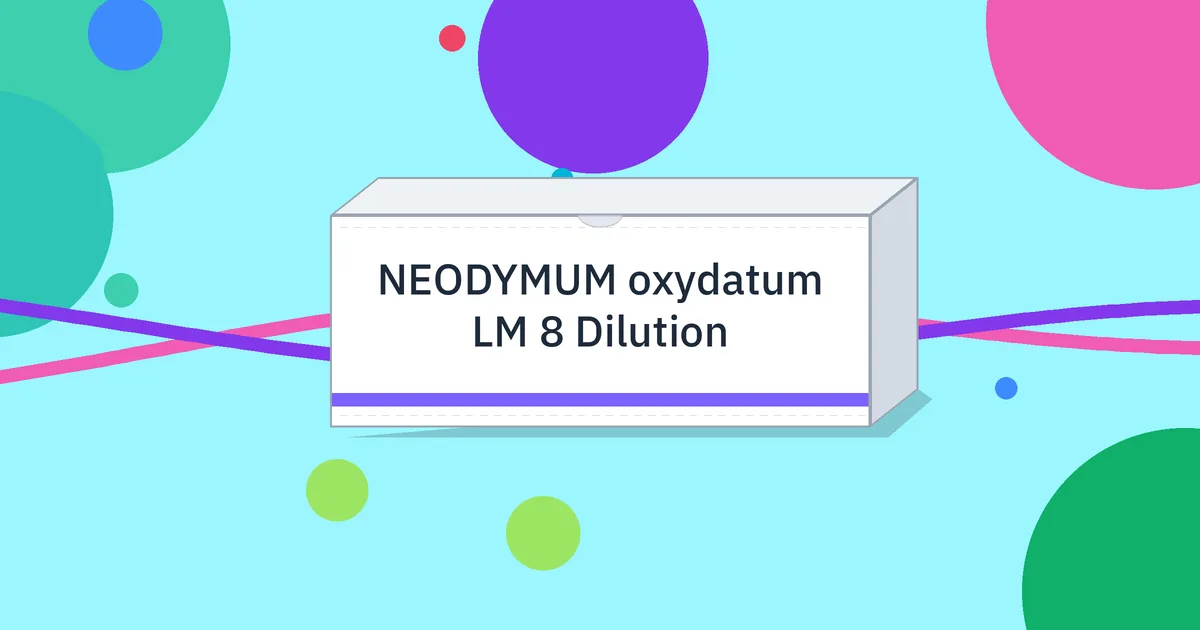Symbolbild: Packung mit der Aufschrift NEODYMUM oxydatum LM 8 Dilution (PZN 13617647) – Verfügbarkeit und Bezug in Apotheken in Frankfurt am Main