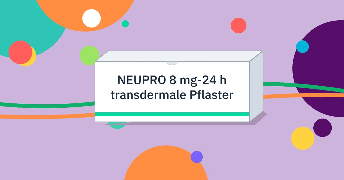 Symbolbild: Packung mit der Aufschrift NEUPRO 8 mg-24 h transdermale Pflaster (PZN 03995265) – Verfügbarkeit und Bezug in Apotheken in Frankfurt am Main
