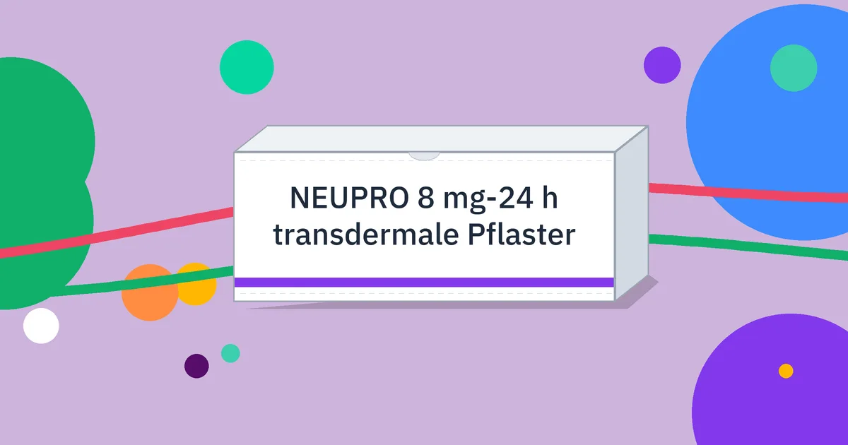 Symbolbild: Packung mit der Aufschrift NEUPRO 8 mg-24 h transdermale Pflaster (PZN 11174631) – Verfügbarkeit und Bezug in Apotheken in Frankfurt am Main