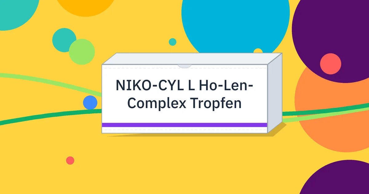 Symbolbild: Packung mit der Aufschrift NIKO-CYL L Ho-Len-Complex Tropfen (PZN 04632599) – Verfügbarkeit und Bezug in Apotheken in Frankfurt am Main