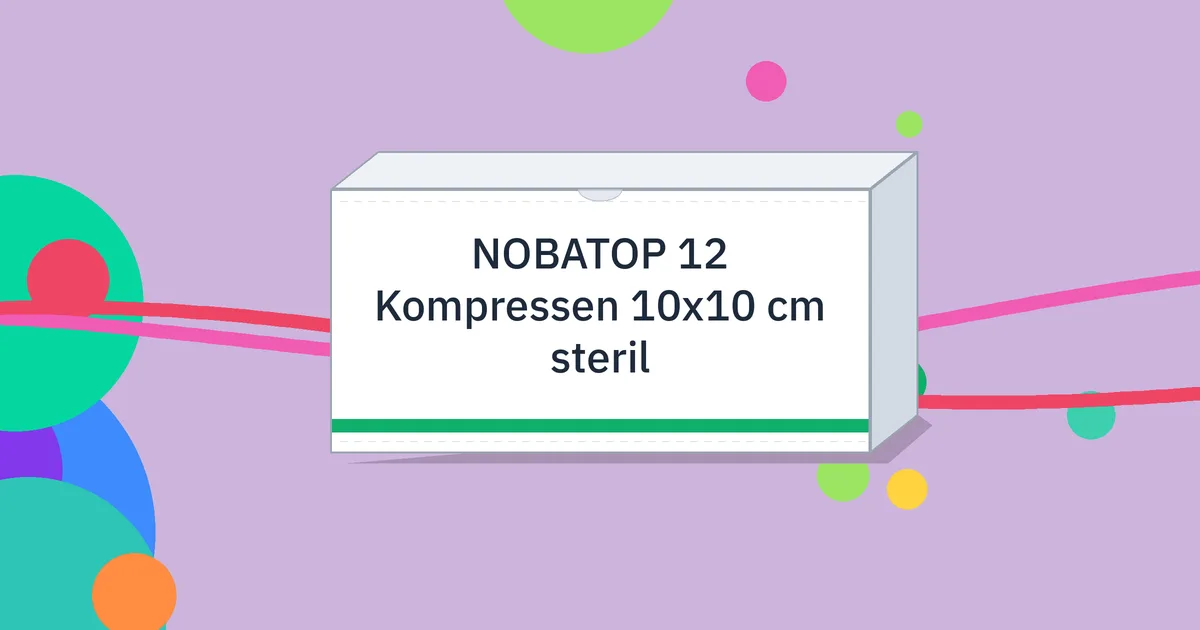 Symbolbild: Packung mit der Aufschrift NOBATOP 12 Kompressen 10x10 cm steril (PZN 10071194) – Verfügbarkeit und Bezug in Apotheken in Frankfurt am Main