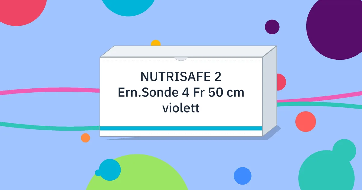 Symbolbild: Packung mit der Aufschrift NUTRISAFE 2 Ern.Sonde 4 Fr 50 cm violett (PZN 04120600) – Verfügbarkeit und Bezug in Apotheken in Frankfurt am Main
