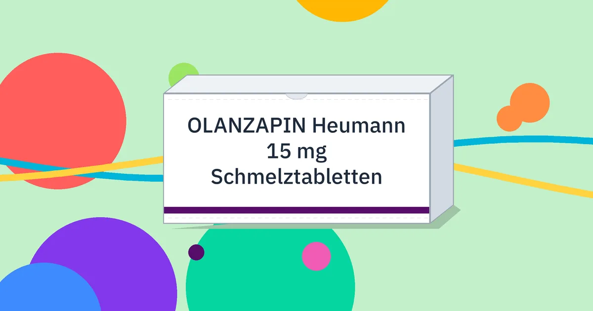 Symbolbild: Packung mit der Aufschrift OLANZAPIN Heumann 15 mg Schmelztabletten (PZN 09100022) – Verfügbarkeit und Bezug in Apotheken in Frankfurt am Main