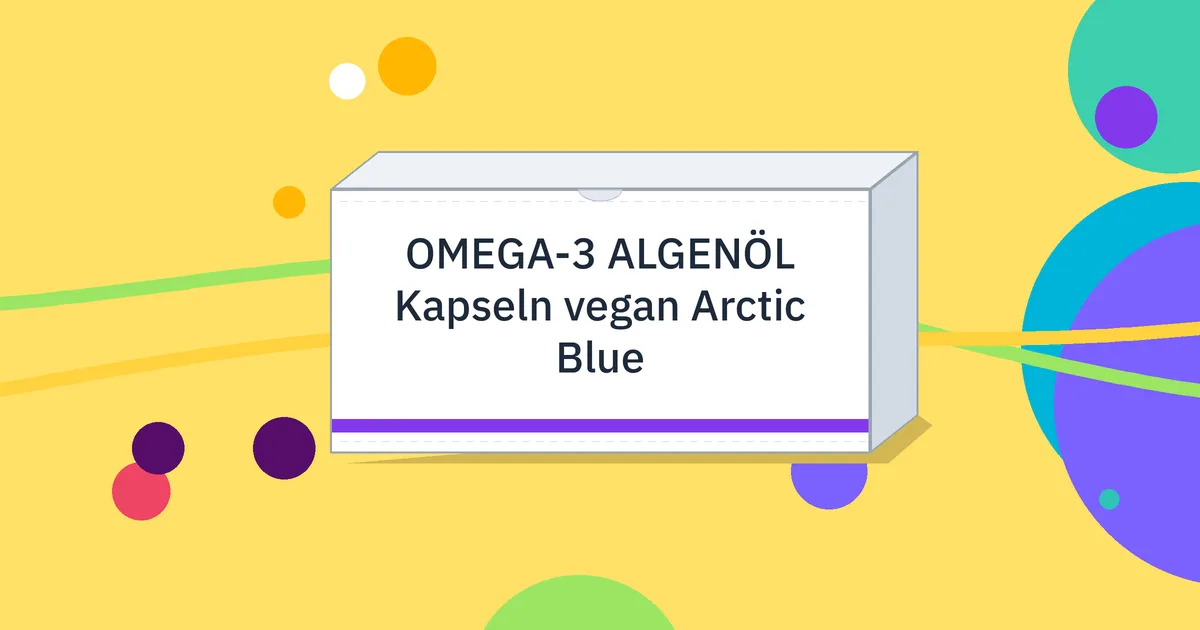 Symbolbild: Packung mit der Aufschrift OMEGA-3 ALGENÖL Kapseln vegan Arctic Blue (PZN 16782200) – Verfügbarkeit und Bezug in Apotheken in Frankfurt am Main