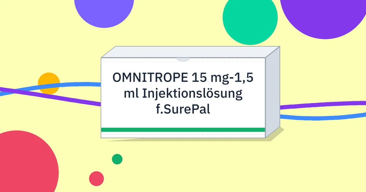Symbolbild: Packung mit der Aufschrift OMNITROPE 15 mg-1,5 ml Injektionslösung f.SurePal (PZN 13584586) – Verfügbarkeit und Bezug in Apotheken in Frankfurt am Main