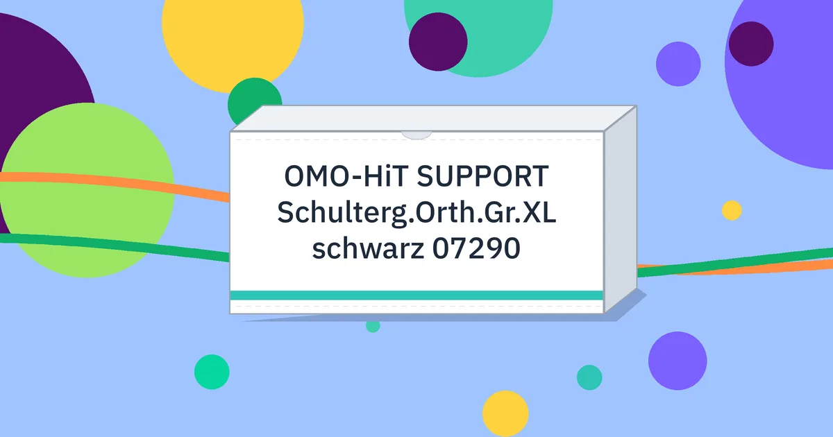 Symbolbild: Packung mit der Aufschrift OMO-HiT SUPPORT Schulterg.Orth.Gr.XL schwarz 07290 (PZN 11028579) – Verfügbarkeit und Bezug in Apotheken in Frankfurt am Main