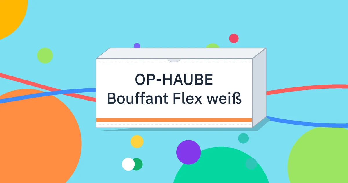 Symbolbild: Packung mit der Aufschrift OP-HAUBE Bouffant Flex weiß (PZN 02135603) – Verfügbarkeit und Bezug in Apotheken in Frankfurt am Main