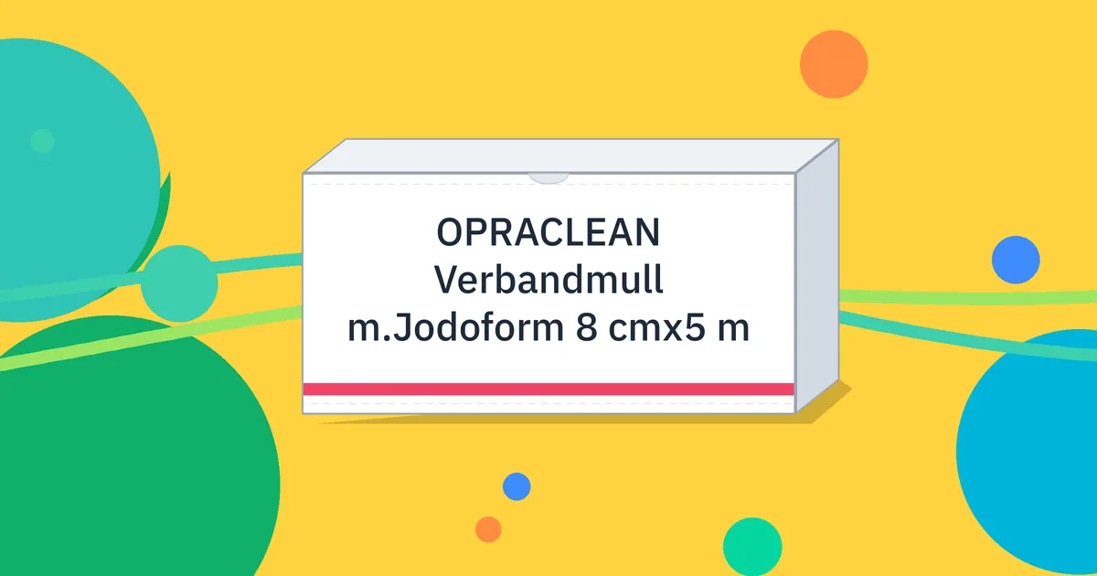 Symbolbild: Packung mit der Aufschrift OPRACLEAN Verbandmull m.Jodoform 8 cmx5 m (PZN 04436734) – Verfügbarkeit und Bezug in Apotheken in Frankfurt am Main