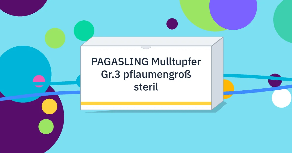 Symbolbild: Packung mit der Aufschrift PAGASLING Mulltupfer Gr.3 pflaumengroß steril (PZN 19774744) – Verfügbarkeit und Bezug in Apotheken in Frankfurt am Main