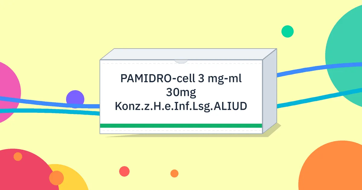 Symbolbild: Packung mit der Aufschrift PAMIDRO-cell 3 mg-ml 30mg Konz.z.H.e.Inf.Lsg.ALIUD (PZN 13838897) – Verfügbarkeit und Bezug in Apotheken in Frankfurt am Main