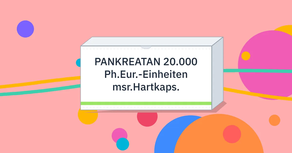 Symbolbild: Packung mit der Aufschrift PANKREATAN 20.000 Ph.Eur.-Einheiten msr.Hartkaps. (PZN 15427425) – Verfügbarkeit und Bezug in Apotheken in Frankfurt am Main