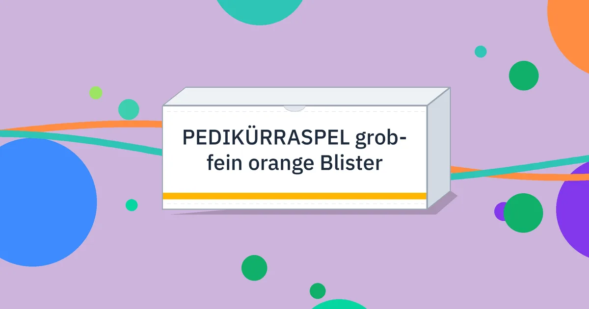 Symbolbild: Packung mit der Aufschrift PEDIKÜRRASPEL grob-fein orange Blister (PZN 01600914) – Verfügbarkeit und Bezug in Apotheken in Frankfurt am Main