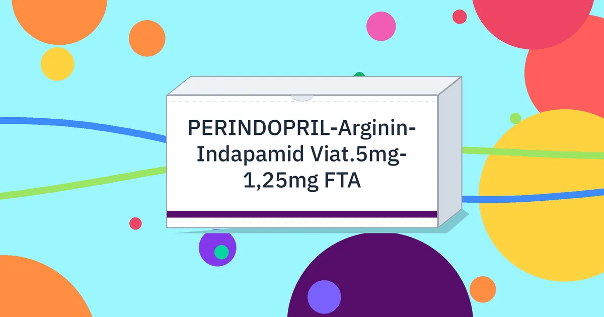 Symbolbild: Packung mit der Aufschrift PERINDOPRIL-Arginin-Indapamid Viat.5mg-1,25mg FTA (PZN 19894649) – Verfügbarkeit und Bezug in Apotheken in Frankfurt am Main