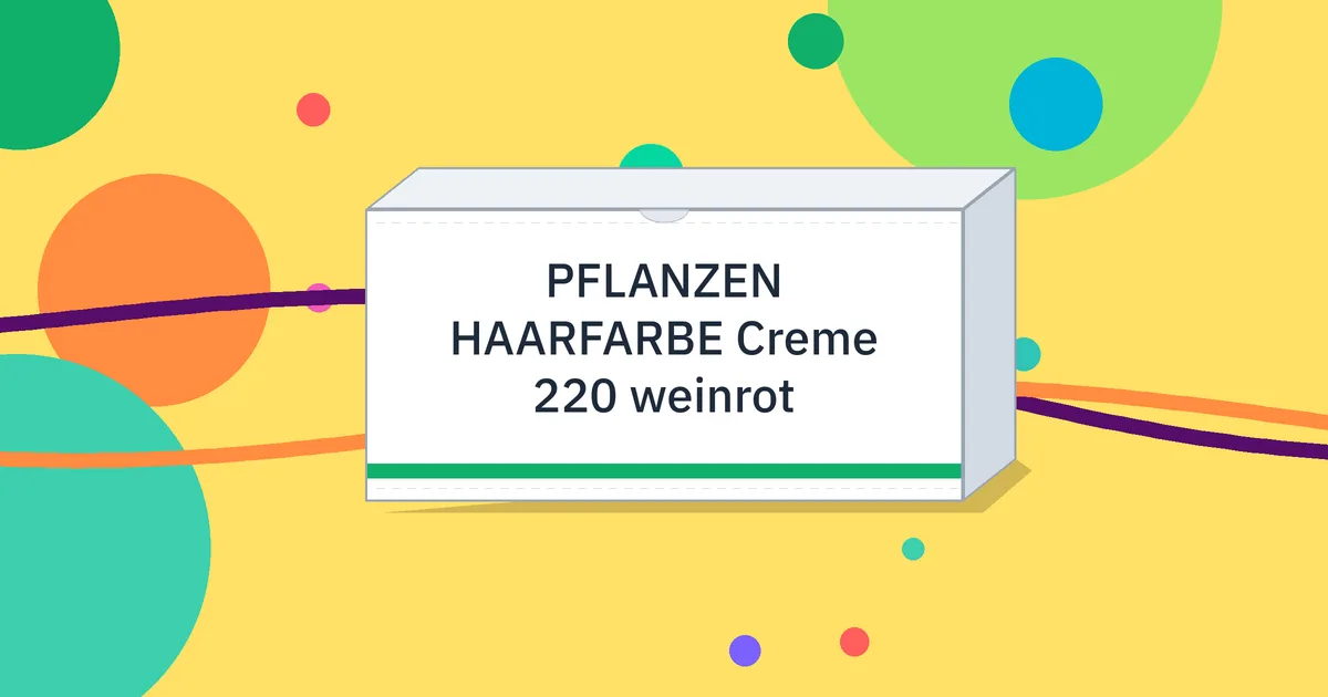 Symbolbild: Packung mit der Aufschrift PFLANZEN HAARFARBE Creme 220 weinrot (PZN 12724217) – Verfügbarkeit und Bezug in Apotheken in Frankfurt am Main