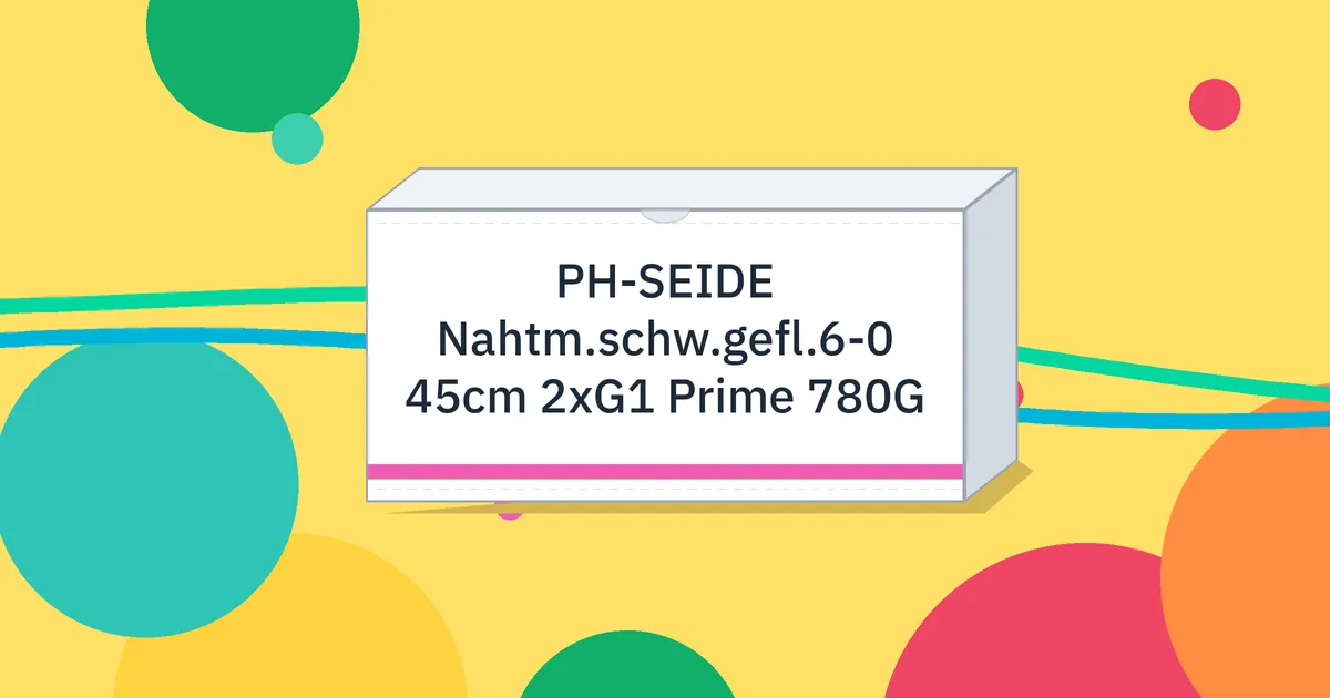 Symbolbild: Packung mit der Aufschrift PH-SEIDE Nahtm.schw.gefl.6-0 45cm 2xG1 Prime 780G (PZN 19884102) – Verfügbarkeit und Bezug in Apotheken in Frankfurt am Main