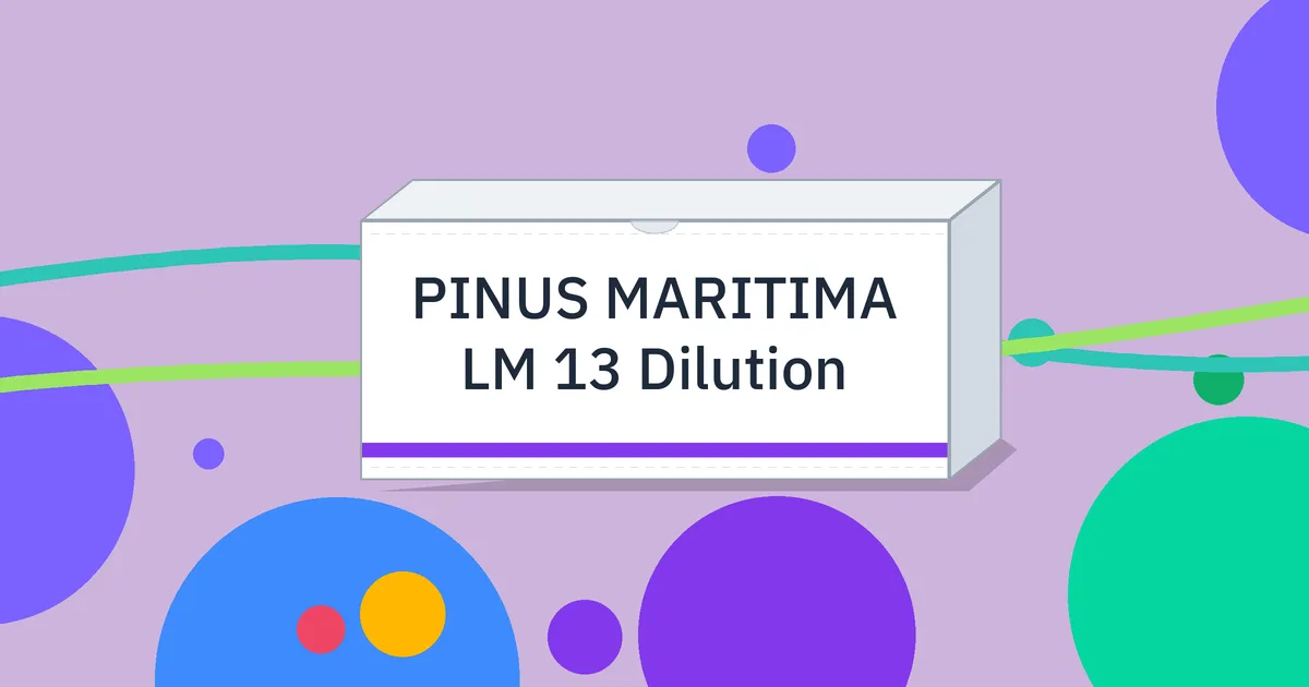 Symbolbild: Packung mit der Aufschrift PINUS MARITIMA LM 13 Dilution (PZN 13644348) – Verfügbarkeit und Bezug in Apotheken in Frankfurt am Main