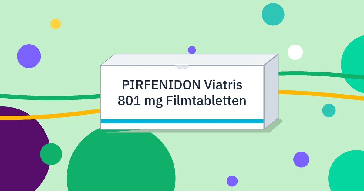Symbolbild: Packung mit der Aufschrift PIRFENIDON Viatris 801 mg Filmtabletten (PZN 18438174) – Verfügbarkeit und Bezug in Apotheken in Frankfurt am Main