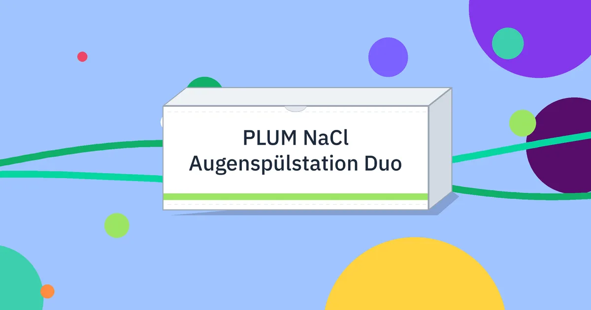 Symbolbild: Packung mit der Aufschrift PLUM NaCl Augenspülstation Duo (PZN 06134575) – Verfügbarkeit und Bezug in Apotheken in Frankfurt am Main