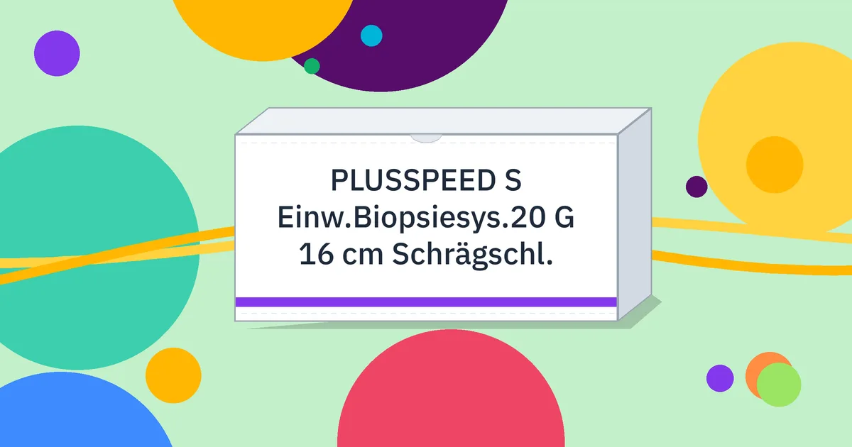 Symbolbild: Packung mit der Aufschrift PLUSSPEED S Einw.Biopsiesys.20 G 16 cm Schrägschl. (PZN 14258417) – Verfügbarkeit und Bezug in Apotheken in Frankfurt am Main