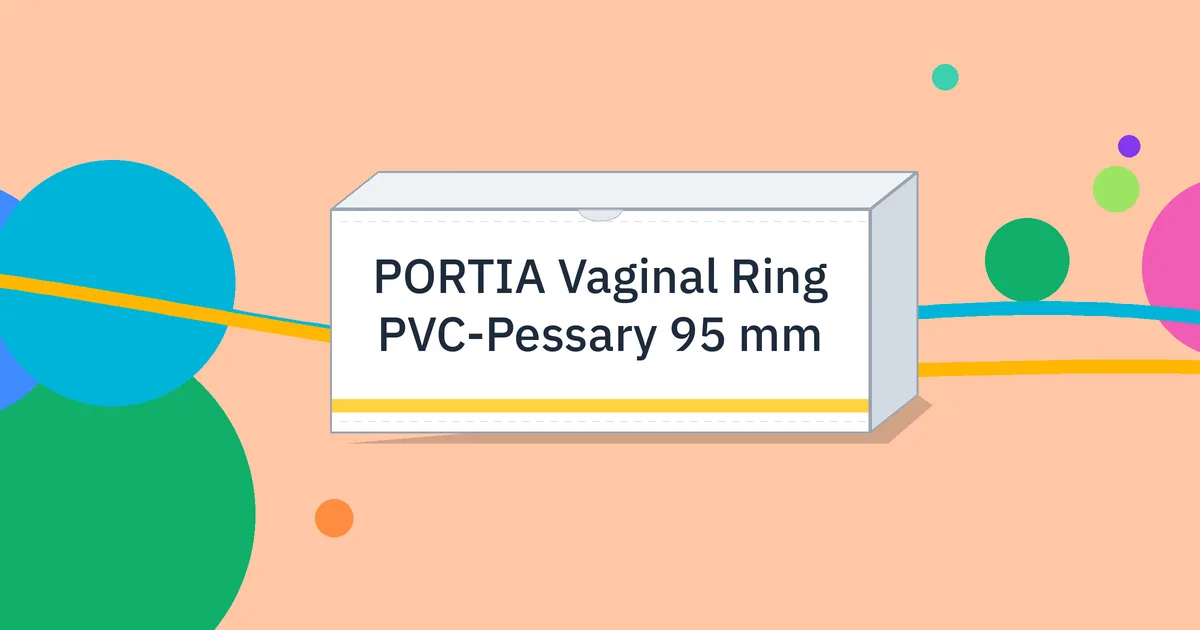 Symbolbild: Packung mit der Aufschrift PORTIA Vaginal Ring PVC-Pessary 95 mm (PZN 12743048) – Verfügbarkeit und Bezug in Apotheken in Frankfurt am Main