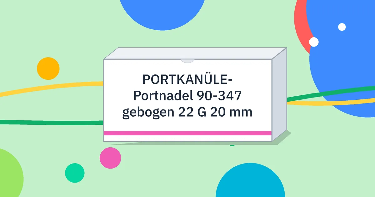 Symbolbild: Packung mit der Aufschrift PORTKANÜLE-Portnadel 90-347 gebogen 22 G 20 mm (PZN 10010850) – Verfügbarkeit und Bezug in Apotheken in Frankfurt am Main