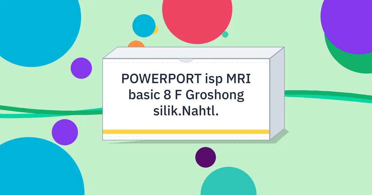 Symbolbild: Packung mit der Aufschrift POWERPORT isp MRI basic 8 F Groshong silik.Nahtl. (PZN 09723674) – Verfügbarkeit und Bezug in Apotheken in Frankfurt am Main