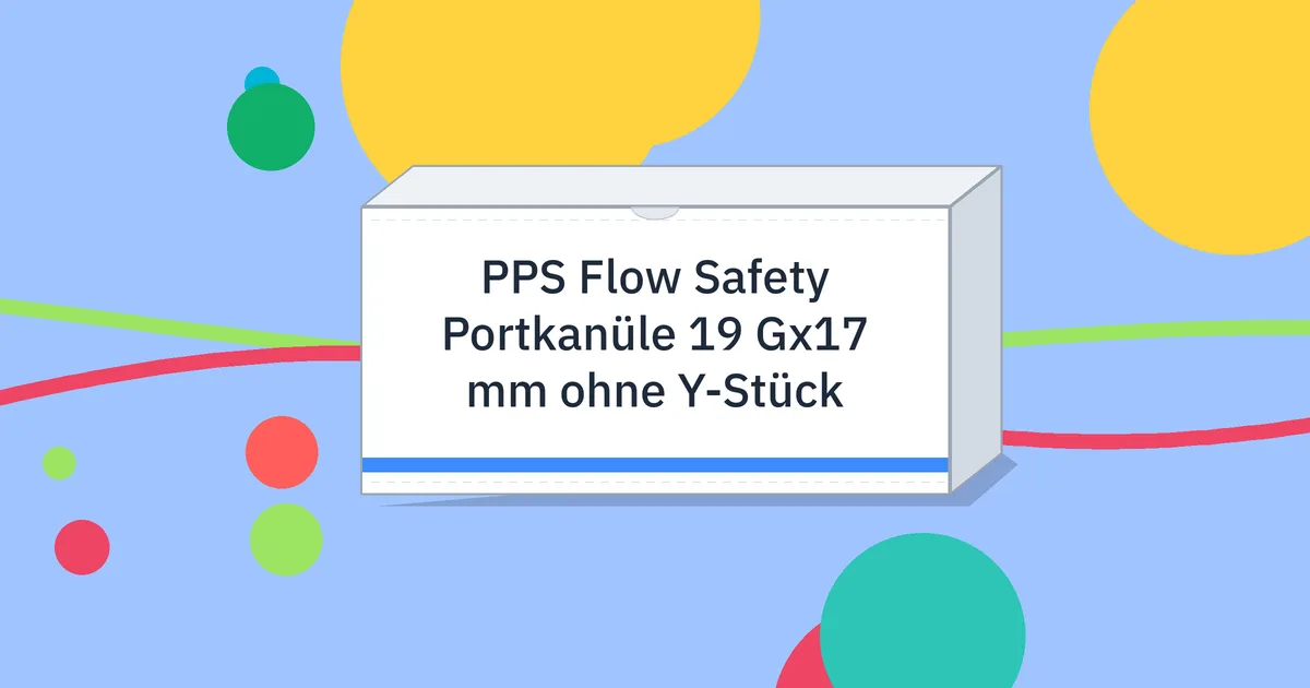 Symbolbild: Packung mit der Aufschrift PPS Flow Safety Portkanüle 19 Gx17 mm ohne Y-Stück (PZN 10073721) – Verfügbarkeit und Bezug in Apotheken in Frankfurt am Main