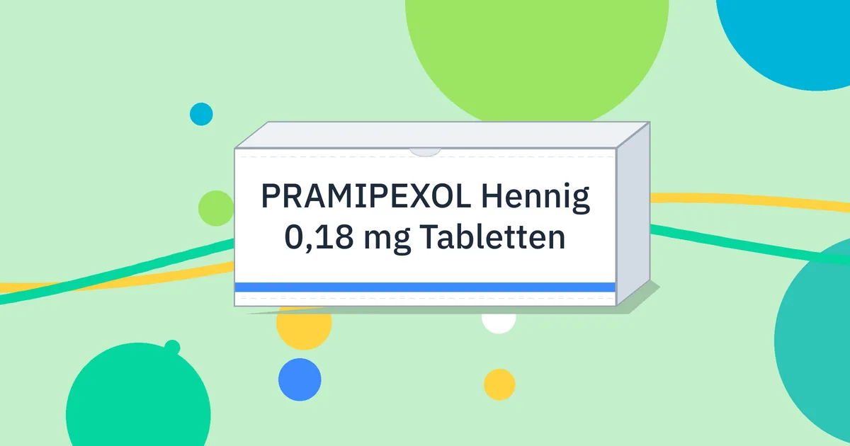 Symbolbild: Packung mit der Aufschrift PRAMIPEXOL Hennig 0,18 mg Tabletten (PZN 06944400) – Verfügbarkeit und Bezug in Apotheken in Frankfurt am Main