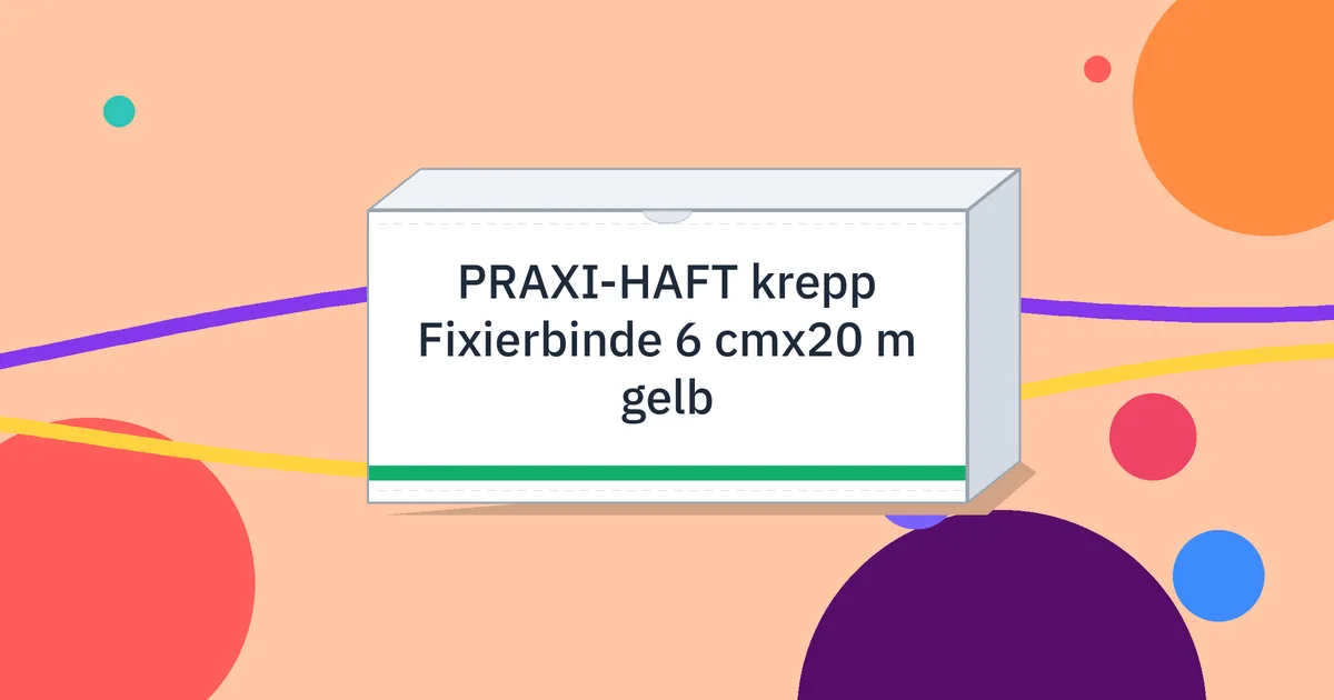 Symbolbild: Packung mit der Aufschrift PRAXI-HAFT krepp Fixierbinde 6 cmx20 m gelb (PZN 12826277) – Verfügbarkeit und Bezug in Apotheken in Frankfurt am Main