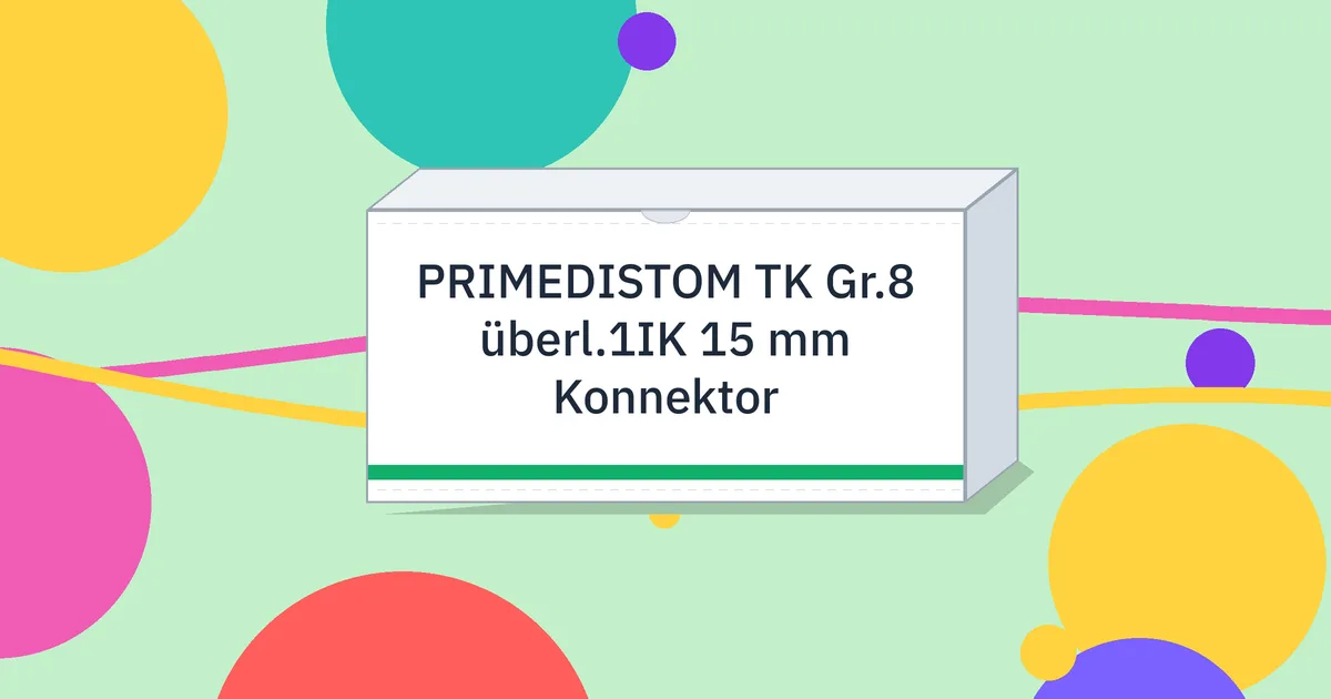 Symbolbild: Packung mit der Aufschrift PRIMEDISTOM TK Gr.8 überl.1IK 15 mm Konnektor (PZN 10209592) – Verfügbarkeit und Bezug in Apotheken in Frankfurt am Main