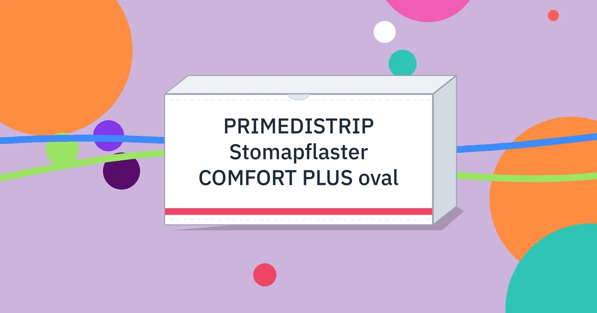 Symbolbild: Packung mit der Aufschrift PRIMEDISTRIP Stomapflaster COMFORT PLUS oval (PZN 11522279) – Verfügbarkeit und Bezug in Apotheken in Frankfurt am Main
