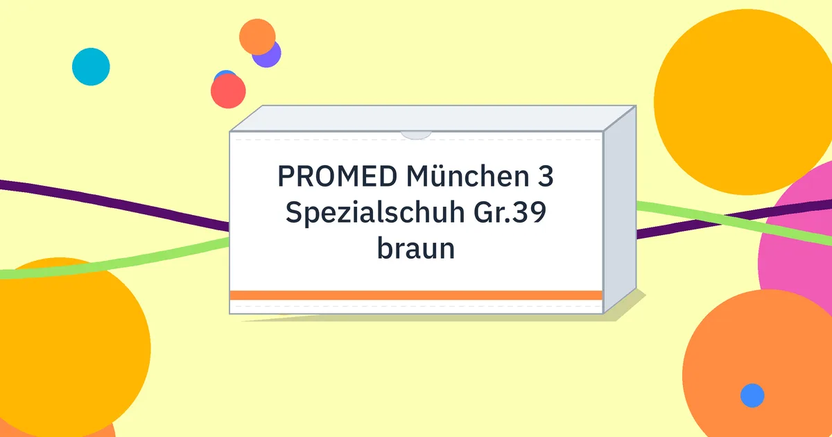 Symbolbild: Packung mit der Aufschrift PROMED München 3 Spezialschuh Gr.39 braun (PZN 05483055) – Verfügbarkeit und Bezug in Apotheken in Frankfurt am Main
